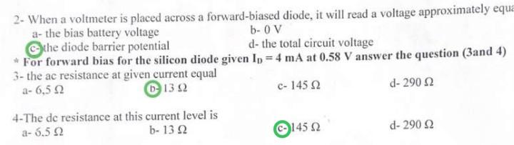 Solved 2- When a voltmeter is placed across a forward-biased | Chegg.com
