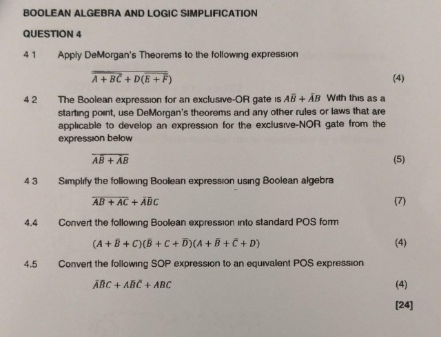 Solved BOOLEAN ALGEBRA AND LOGIC SIMPLIFICATION QUESTION 4 | Chegg.com