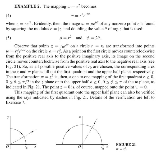 Solved EXAMPLE 2. The mapping w = z2 becomes (4) w = rei 20 | Chegg.com
