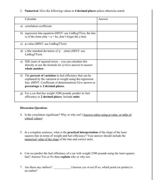 Solved Chapter 12 Project Linear Regression And Correlation