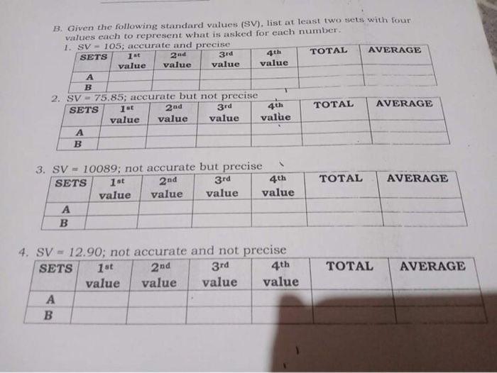 Solved B. Given the following standard values (SV), list at | Chegg.com