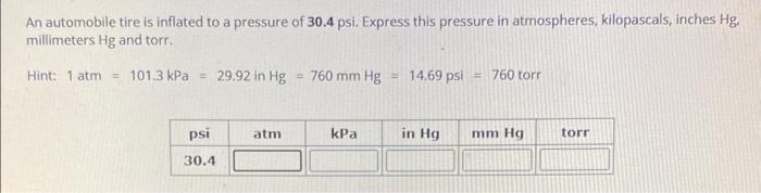 Solved An automobile tire is inflated to a pressure of 30.4 | Chegg.com