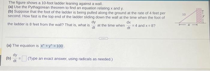 Solved The figure shows a 10 -foot ladder leaning against a | Chegg.com