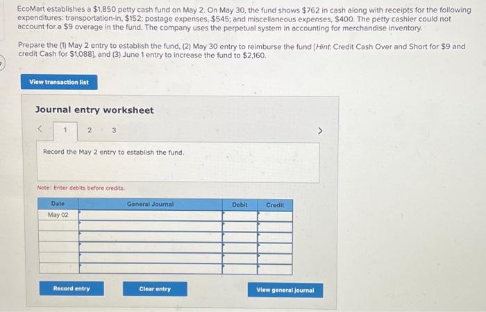 Solved Journal entry worksheet Record the May 30 entry to | Chegg.com