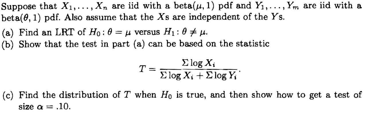 Solved Suppose that x1,dots,xn ﻿are iid with a beta (μ,1) | Chegg.com