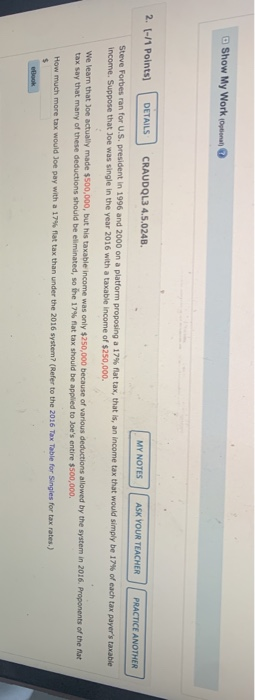 Solved Show My Work 2. (-/1 Points) DETAILS CRAUDQL3 | Chegg.com Solved Show My Work 2. (-/1 Points) DETAILS CRAUDQL3 | Chegg.com