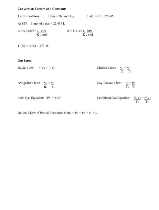 Solved Homework 6 - Gas Laws Conversion factors and gas law | Chegg.com