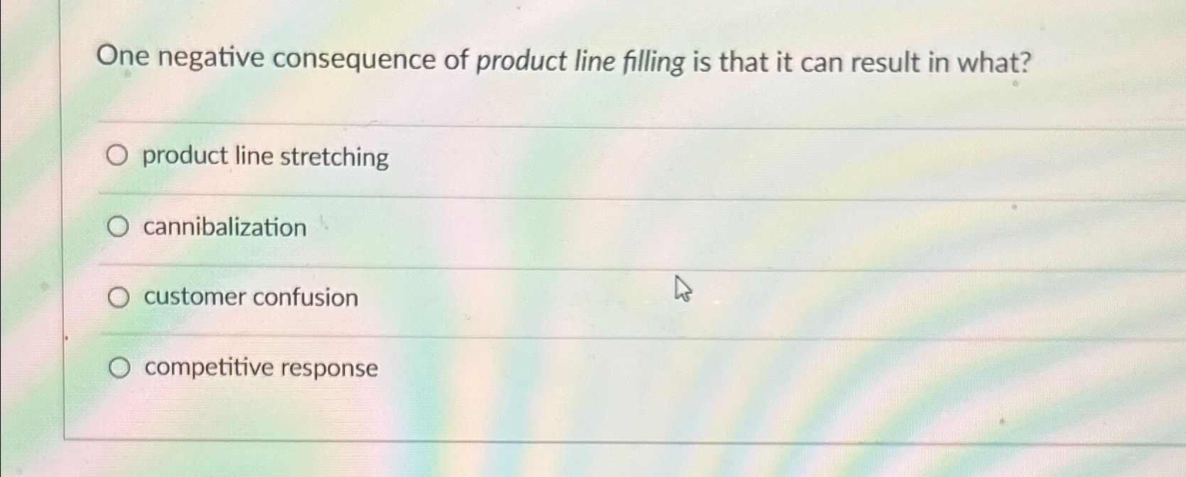 Solved One negative consequence of product line filling is | Chegg.com