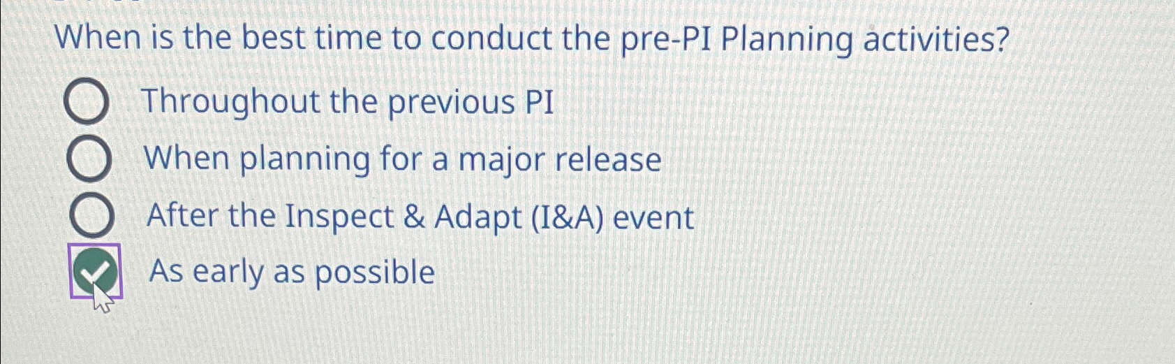 Solved When is the best time to conduct the pre-PI Planning | Chegg.com