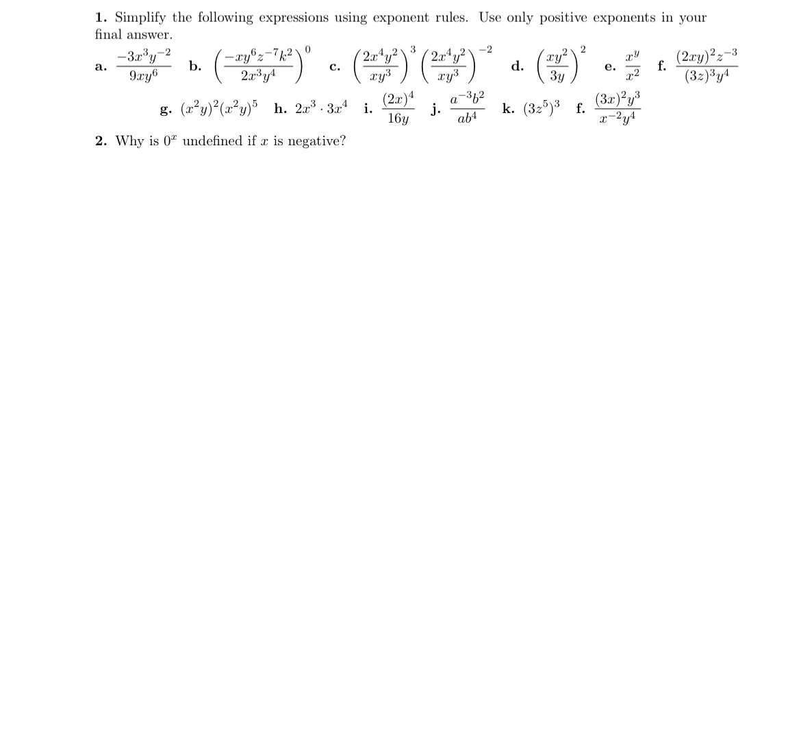 Solved Simplify the following expressions using exponent | Chegg.com