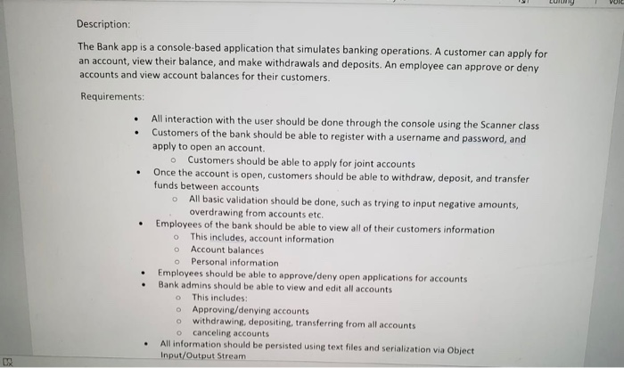Solved VORC . Description: The Bank app is a console-based | Chegg.com