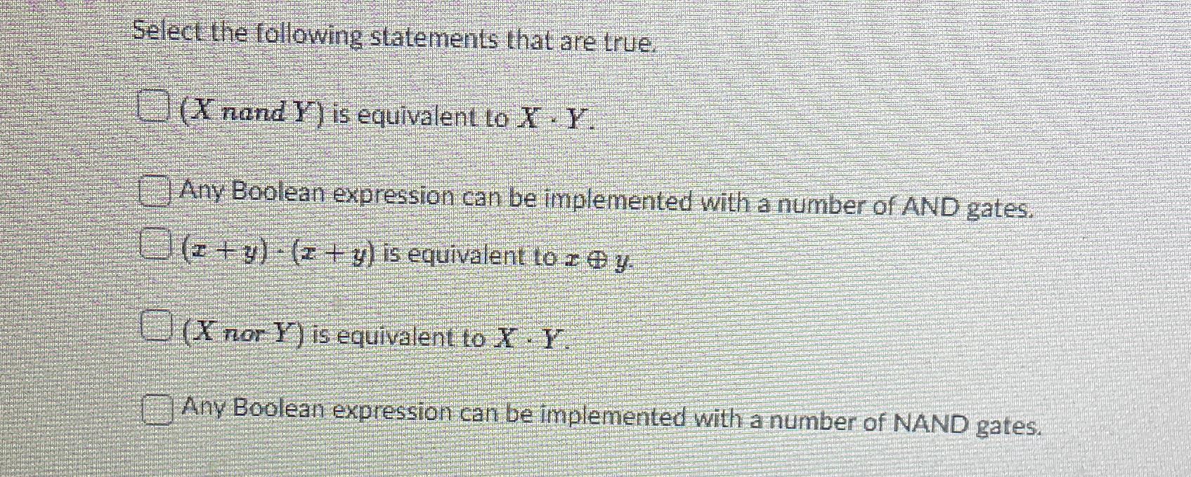 Solved Select the following statements that are true. ﻿nand | Chegg.com