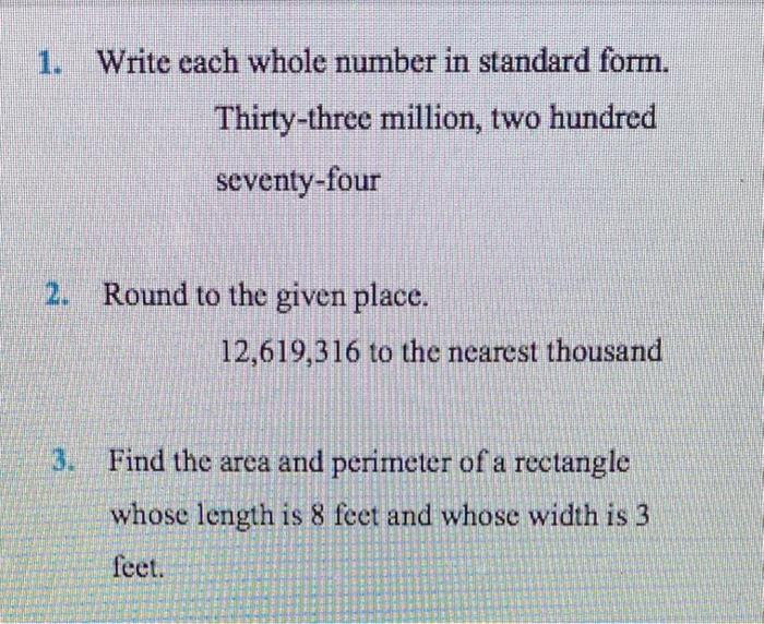 Solved 1. Write each whole number in standard form. | Chegg.com