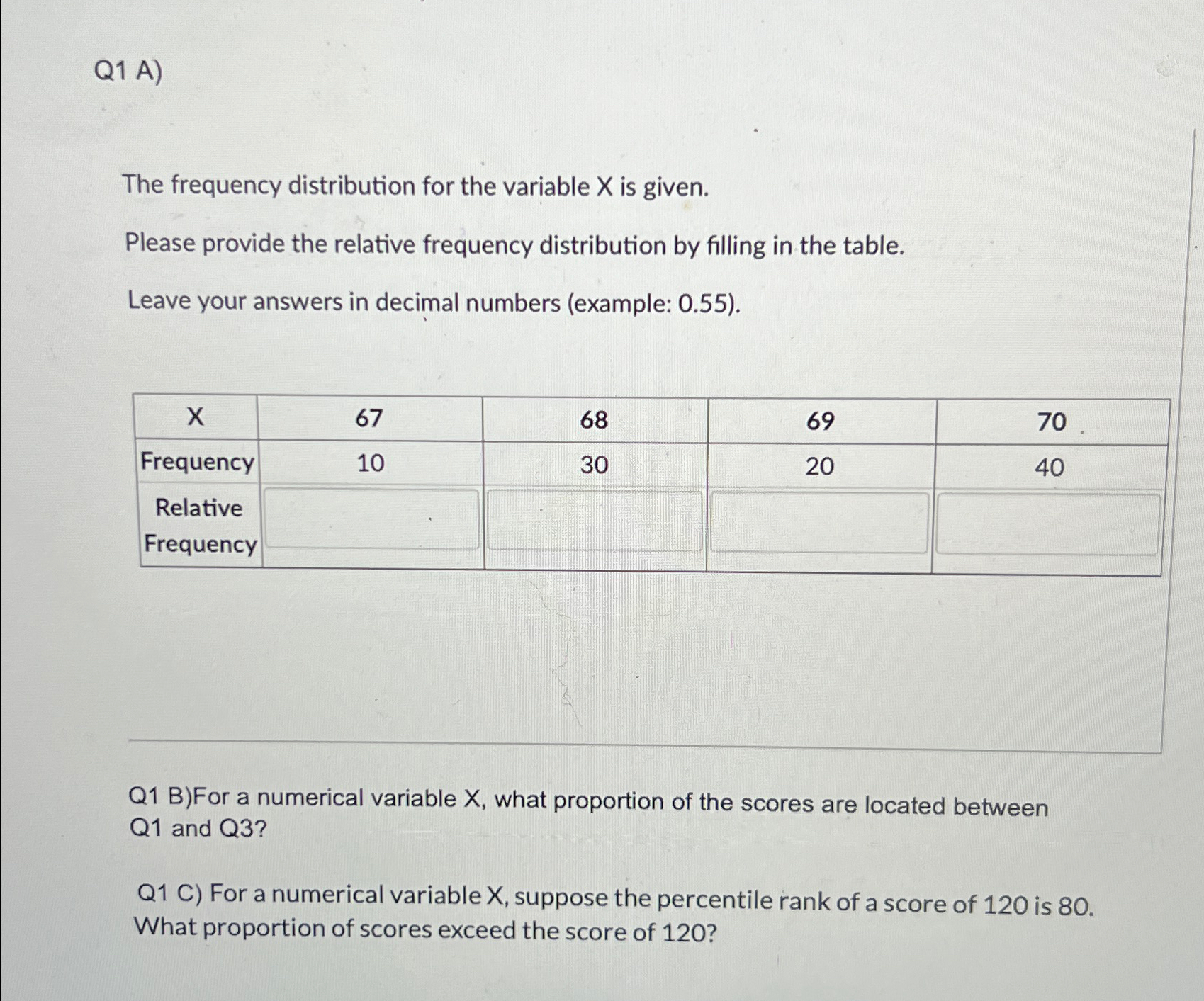 Solved Q1 ﻿A)The frequency distribution for the variable x | Chegg.com