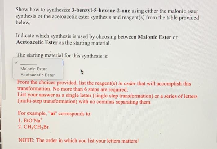 Solved Show how to synthesize 3-benzyl-5-hexene-2-one using | Chegg.com