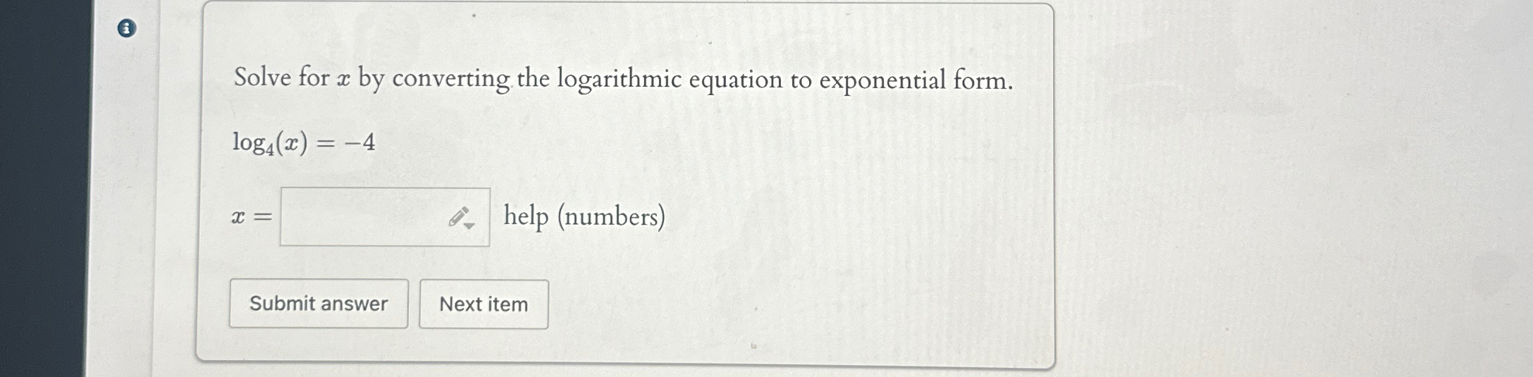 Solved Solve for x ﻿by converting the logarithmic equation | Chegg.com