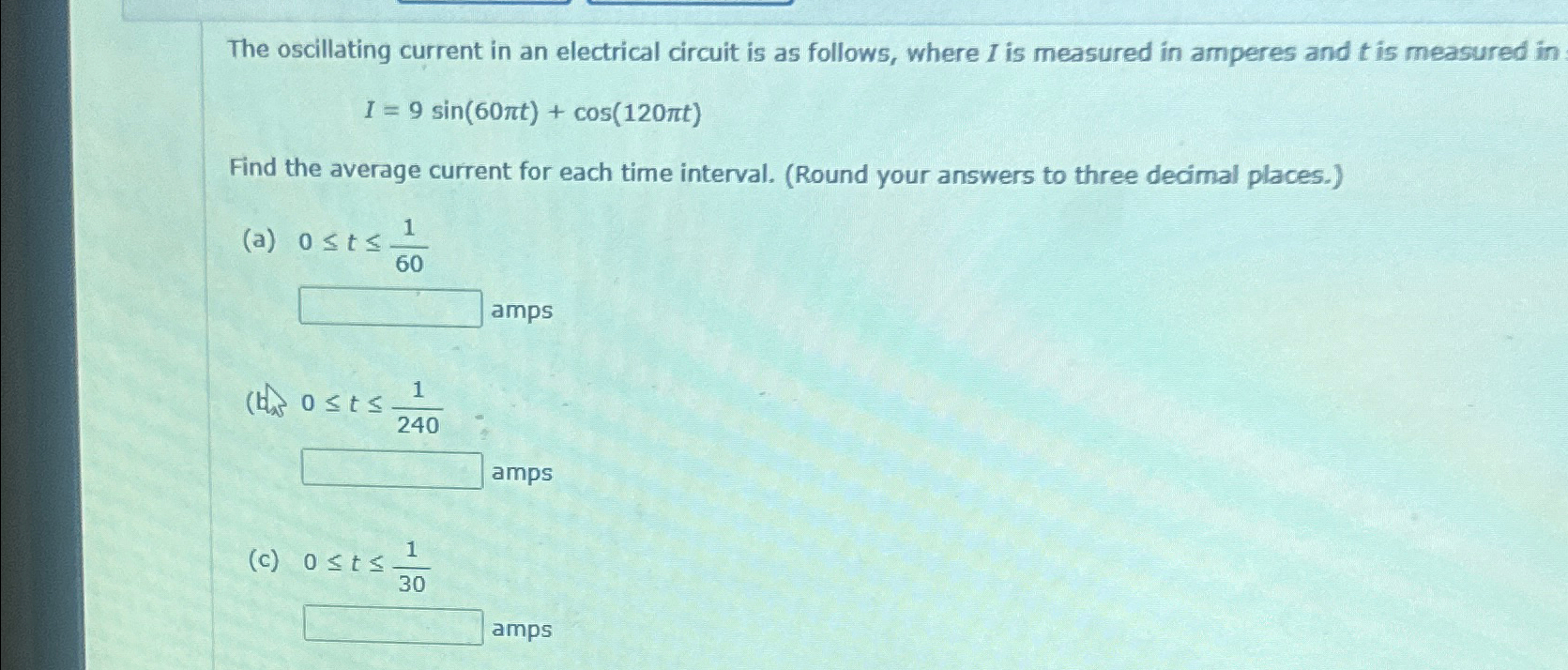 Solved The oscillating current in an electrical circuit is | Chegg.com
