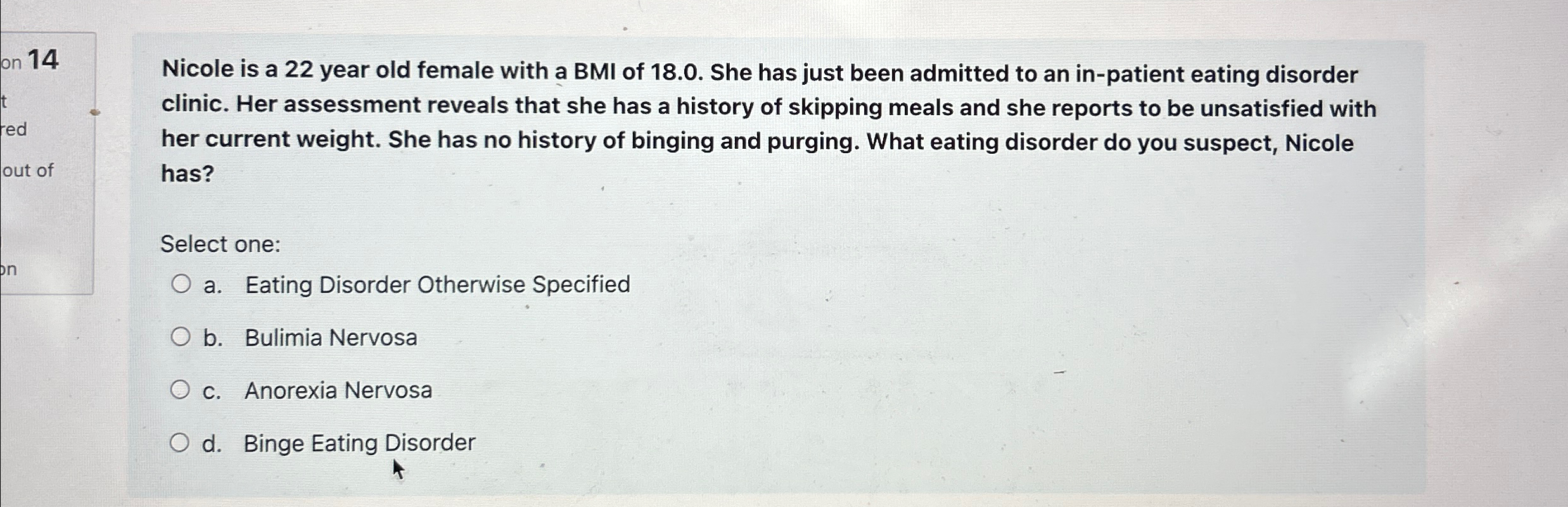Solved Nicole is a 22 ﻿year old female with a BMI of 18.0. | Chegg.com