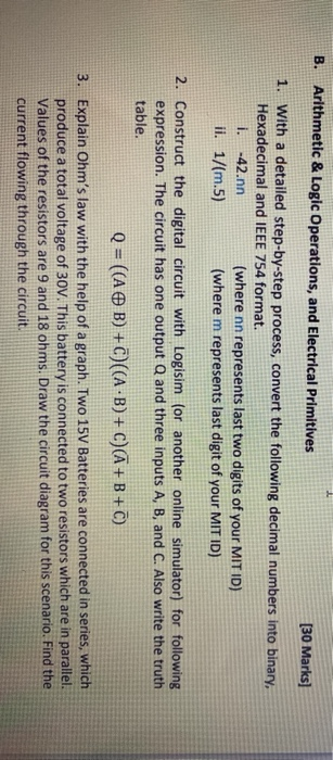 Solved B. Arithmetic & Logic Operations, and Electrical | Chegg.com