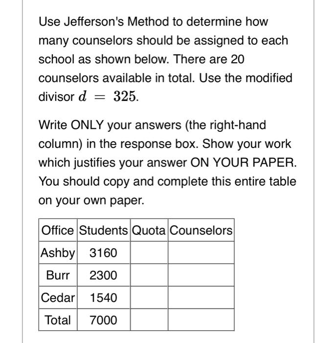 Solved Use Jefferson's Method to determine how many | Chegg.com