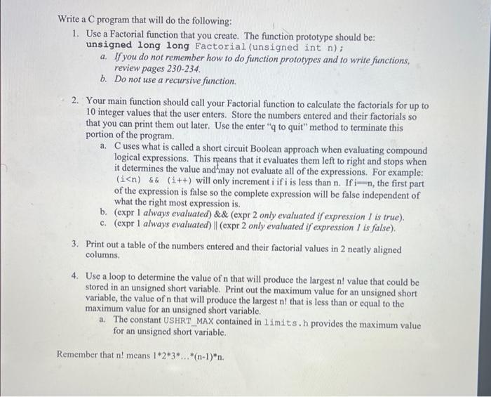 Solved Write a C program that will do the following: 1. Use | Chegg.com