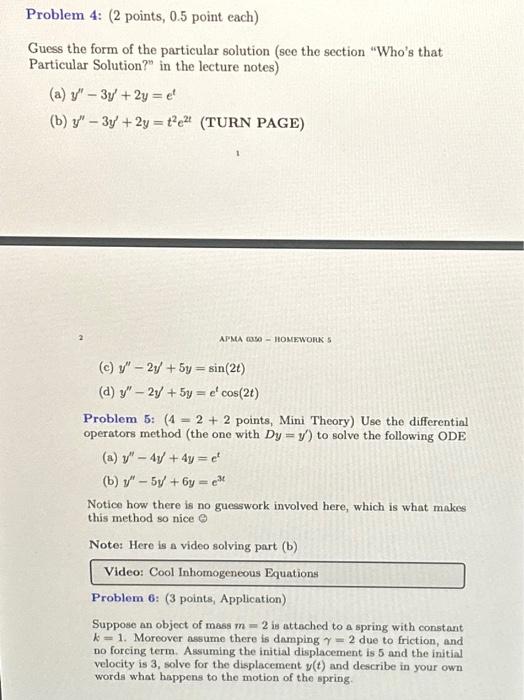 Solved Guess the form of the particular solution (see the | Chegg.com