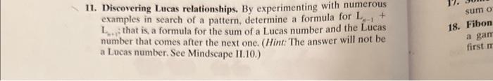 Solved 11. Discovering Lucas relationships. By experimenting | Chegg.com
