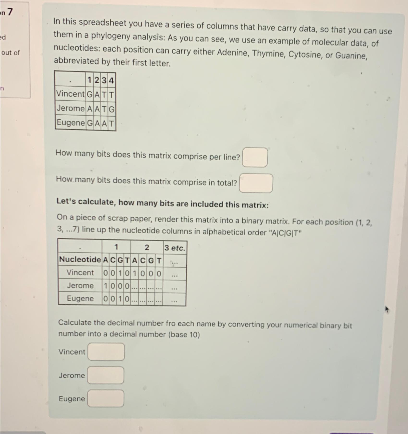 n 7In this spreadsheet you have a series of columns | Chegg.com