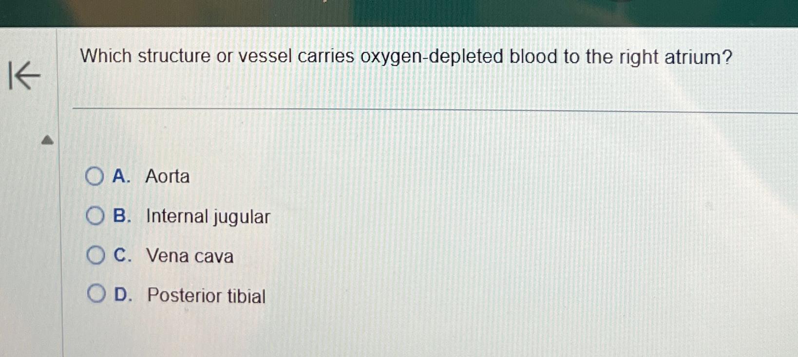 Solved Which structure or vessel carries oxygen-depleted | Chegg.com
