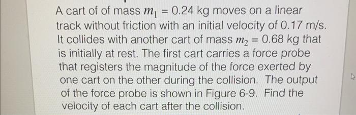 Solved A cart of of mass m1=0.24 kg moves on a linear track | Chegg.com