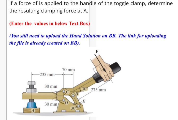Solved If a force of is applied to the handle of the toggle | Chegg.com