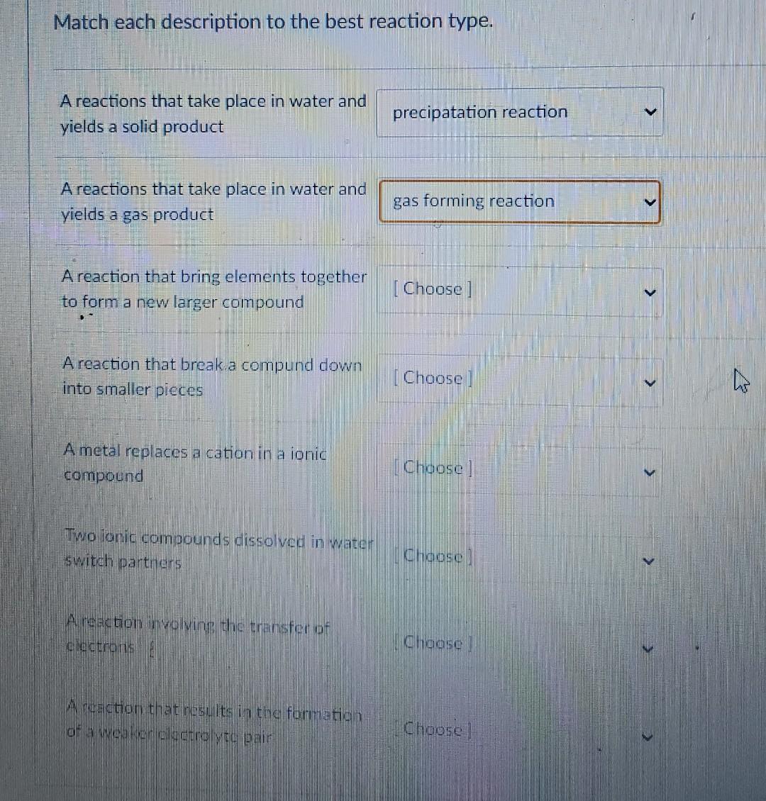 Solved Match each description to the best reaction type.A | Chegg.com