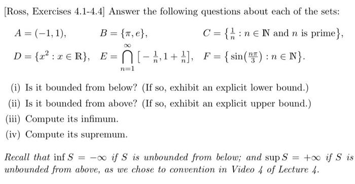Solved [Ross, Exercises 4.1-4.4] Answer the following | Chegg.com