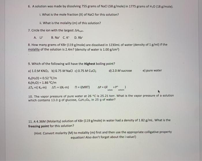 Solved I need questions 6-11 answered with work shown so I | Chegg.com