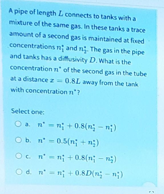 Solved A pipe of length \\( L \\) connects to tanks with a | Chegg.com