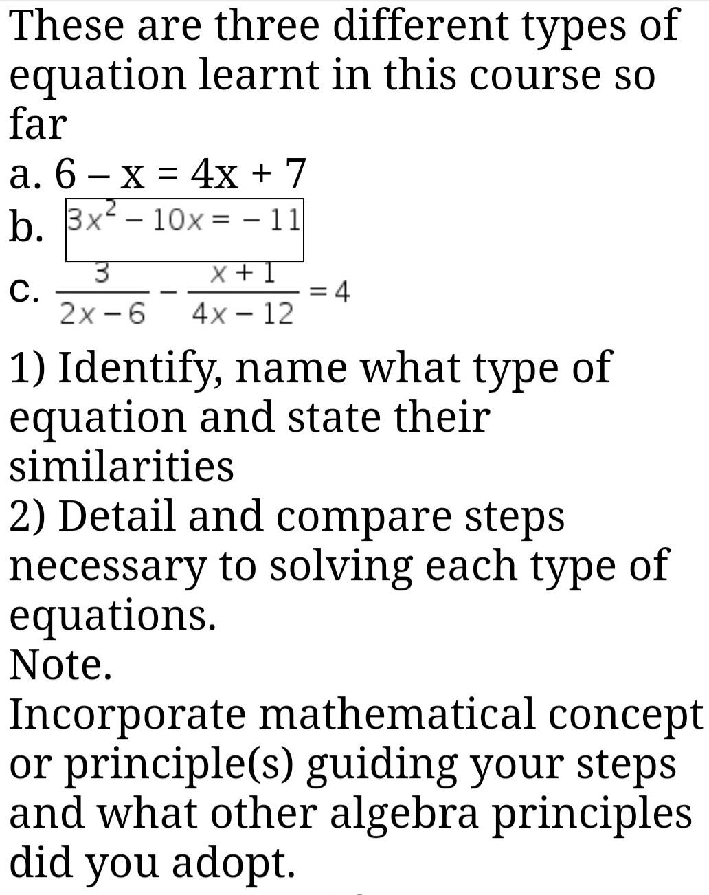 Solved These are three different types of equation learnt in | Chegg.com