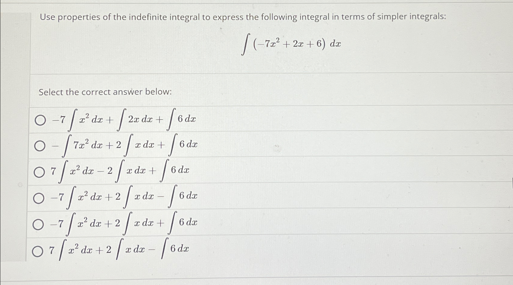 Solved Use properties of the indefinite integral to express | Chegg.com