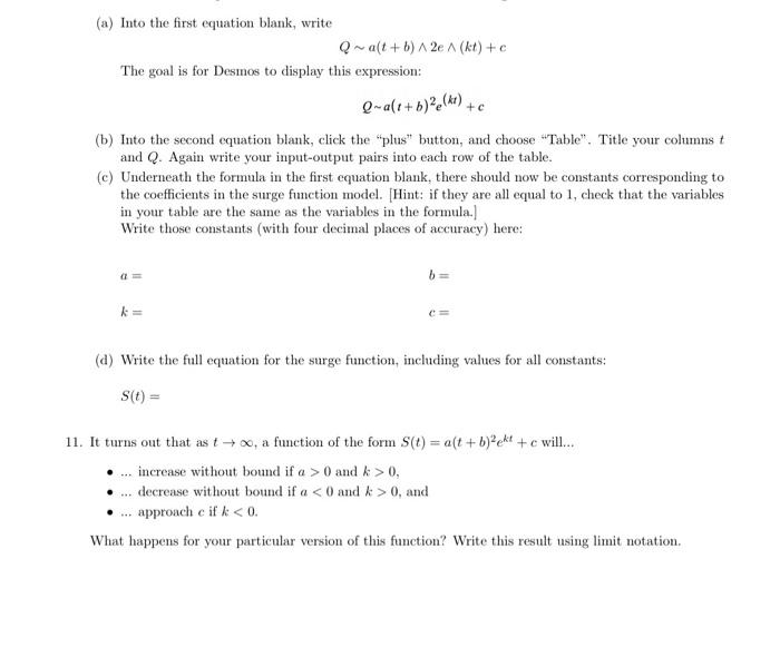 (a) Into the first equation blank, write Qat+b) A2 | Chegg.com