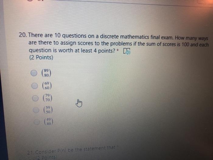 Solved 20. There are 10 questions on a discrete mathematics | Chegg.com
