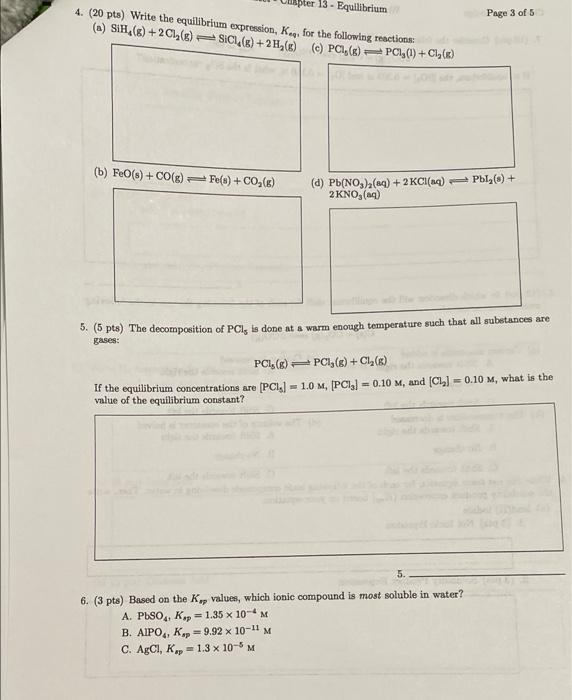 Solved pter 13 - Equilibrium Page 3 of 5 4. (20 pts) Write | Chegg.com