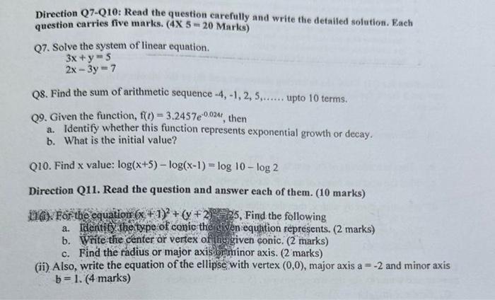 Solved Direction Q7-Q10: Read the question carefully and | Chegg.com
