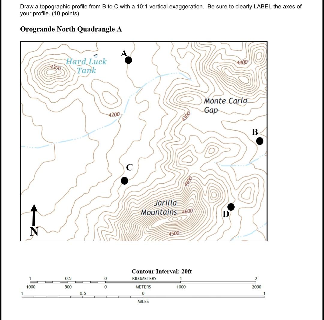 Solved Draw a topographic profile from B to C with a 10:1 | Chegg.com