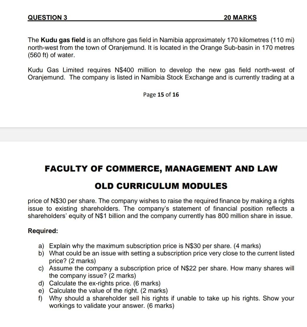 Solved The Kudu gas field is an offshore gas field in | Chegg.com
