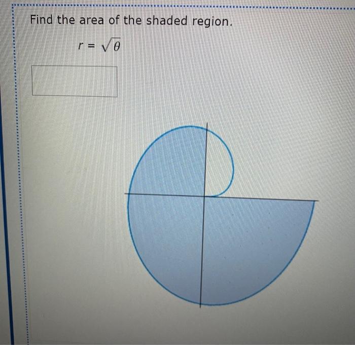 Solved Find the area of the shaded region. r=θ | Chegg.com