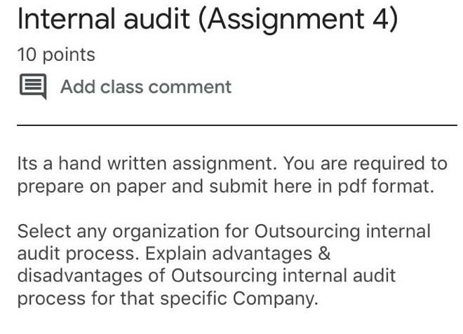 Solved Internal audit (Assignment 4) 10 points E Add class | Chegg.com