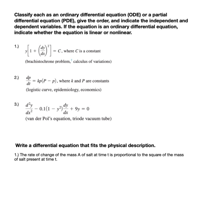 Solved Classify each as an ordinary differential equation | Chegg.com