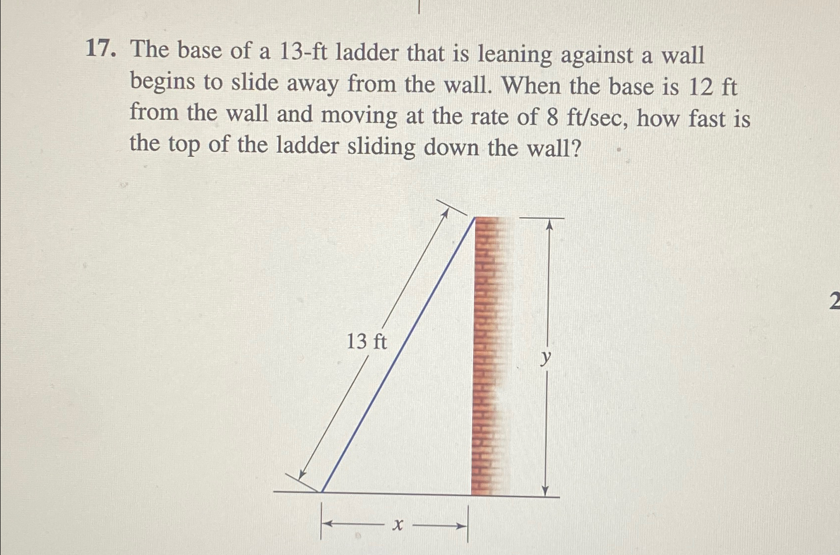 Solved The base of a 13 - ft ﻿ladder that is leaning against | Chegg.com
