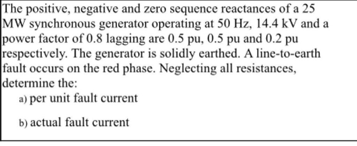 Solved The positive, negative and zero sequence reactances | Chegg.com