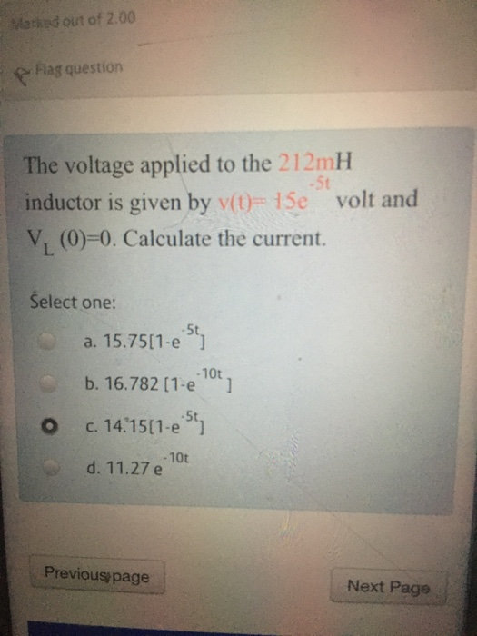 Solved Mathed out of 2.00 Flag question The voltage applied | Chegg.com