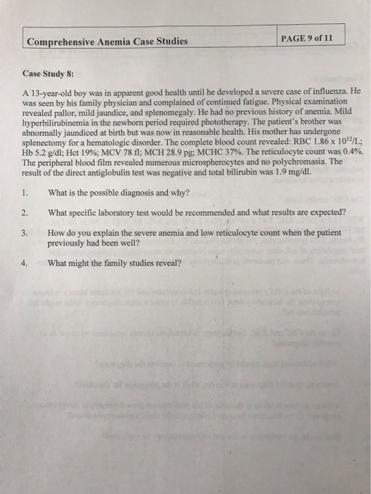 Solved Comprehensive Anemia Case Studies PAGE 9 of 11 Case | Chegg.com
